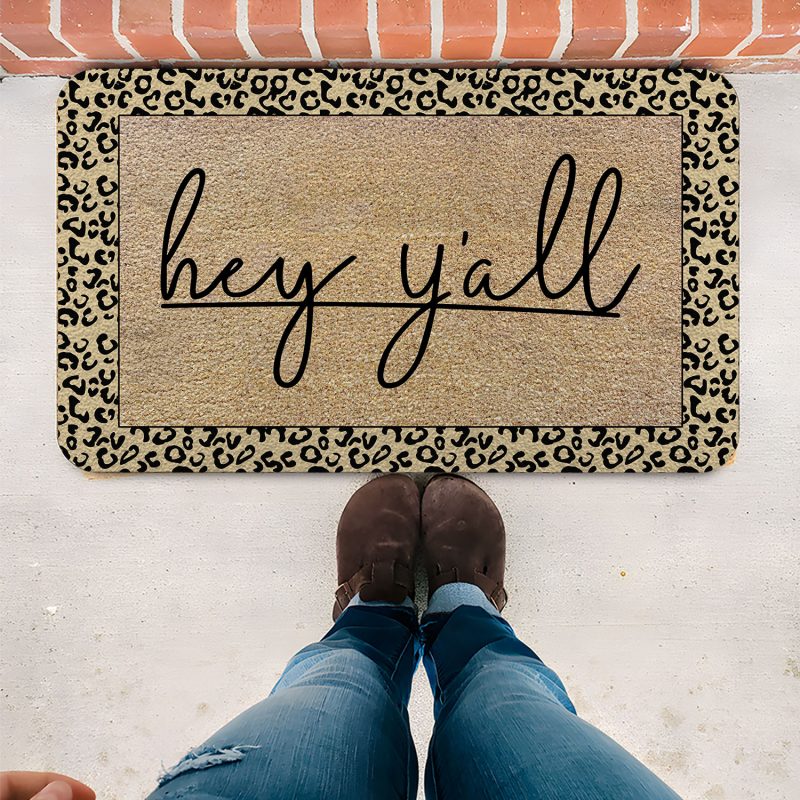Hey Y'all Cow Print Welcome Doormat - Farm Food Family Merch